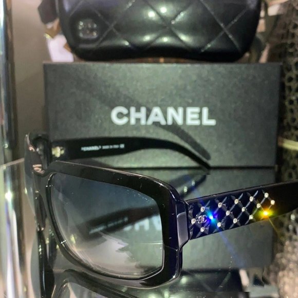 CHANEL | Accessories | Beautiful Black Swarovski Crystal Quilted Frames ...